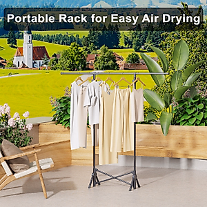 Runsand No Installation Clothes Rack,Portable Folding Carbon Steel Garment Rack - Versatile Heavy Duty Coat Rack with 4 hooks for Indoor and Outdoor Use - great for Home, Camping,Travel (Dark Grey)