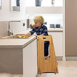 KIDSPR Bamboo Toddler Tower, Kitchen Helper Tool,Height Adjustable Standing Stool for Kids，Bathroom Learning Step Stool