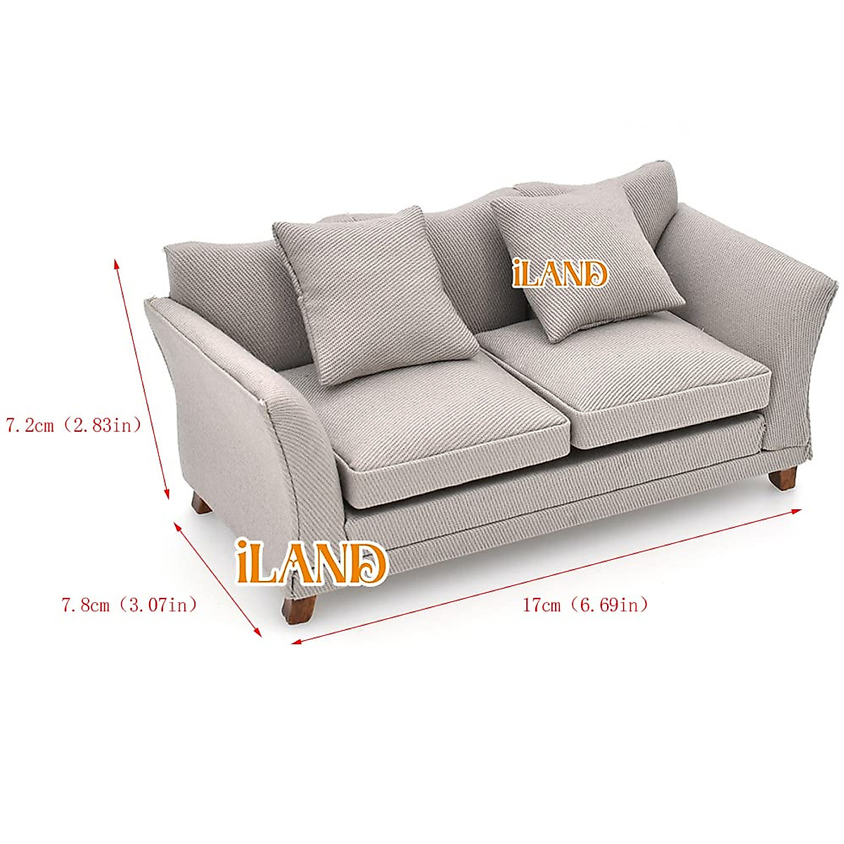 iLAND Modern Dollhouse Furniture on 1/12 Scale, Miniature Couch for Dollhouse Living Room (Khaki Drills)