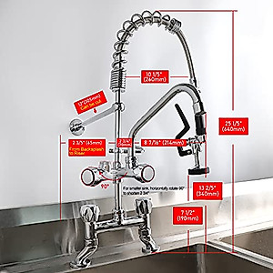 MS Commercial Kitchen Sink Faucet with Sprayer 4-8 Inch Adjustable Center Deck Mount 25'' Height Brass Pre Rinse Unit with Spray Valve and 8 inch Add on Spout Fit for Restaurant Hotel Laundry Sink