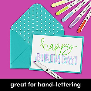 PAPERAGE Dual Tip Highlighters (3.0mm Chisel Tip + 1.0mm Round Tip), Pastel, 12 Pack Dual Tip Brush Pen Set for Highlighting Notes, Drawing, Hand-Lettering, Pens Highlight Markers Journaling and More