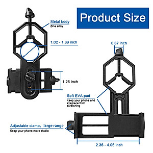 Telescope Adjustable Phone Scope Mount, Smartphone Adapter Mount for Monoculars, Binoculars and Microscopes, Fit Almost All Brands of Smartphones