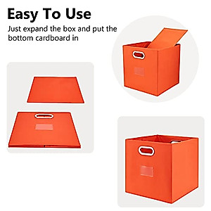 Robuy Foldable Cube Storage Bins Set of 4 Fabric Storage Boxes with Dual Metal Handles for Organizing Clothes, Toys, Towels 13x13x13 inch (13x13x13 inch, 4Pack Orange)