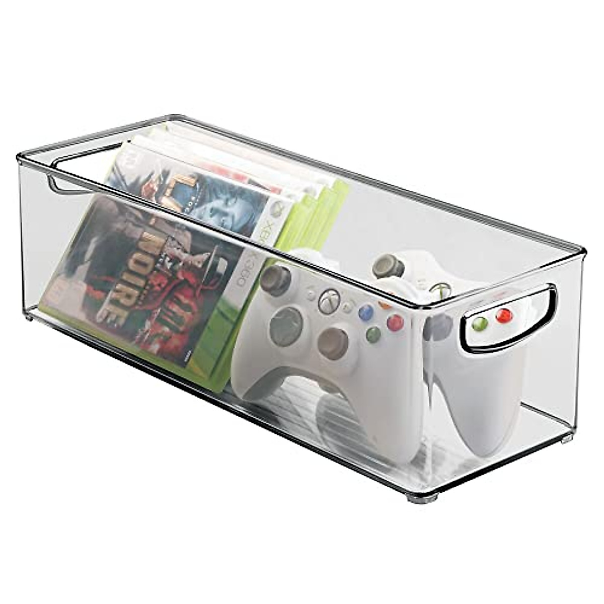 mDesign Plastic Video Game and DVD Storage Organizer - Game and Movie Disc Holder Bin with Handles for Home Media Console Stand and Closet Shelf - Ligne Collection - 8 Pack - Smoke Gray