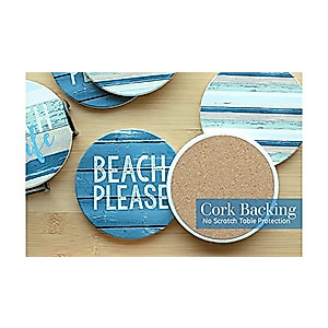 PANCHH Beach Coastal & Ocean Sea Tropical Theme Coasters for Drinks, Kitchen Decor and Gifts for Beach House and Home Beach Bars - Coasters for Wooden Table - Set of 6 with Holder, Absorbent