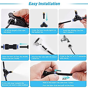 Diivoo Misters for Outside Patio 50FT, Misting System for Cooling Outdoor, Water Mister with 15 Brass Mist Nozzles, DIY Mister System for Cooling Patio, Garden, Greenhouse, Trampoline, BBQ Party