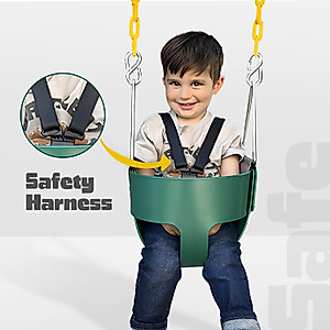 Toddler Bucket Swing Seat - Patent Pending & Exclusive Safety Harness - High Back Full Bucket Toddler Swing Seat w/Heavy-Duty Plastic-Coated Chains - Safari Products USA