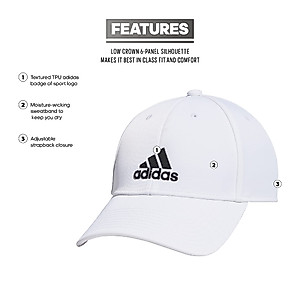 adidas Men's Decision Structured Low Crown Adjustable Fit Hat, White/Black, One Size