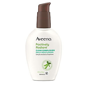 Aveeno Clear Complexion Salicylic Acid Acne-Fighting Daily Face Moisturizer for Breakout-Prone Skin & Uneven Tone, Total Soy Complex, Oil-Free, Hypoallergenic & Non-Comedogenic, 4 fl. oz