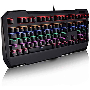 MUMUJJ Mechanical Wired E-Sports Gaming Keyboard, RGB Mixed Backlit, Full-Size Without Conflict for Office Typing and Gaming