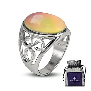 FUN JEWELS Classic Multi Color Change Oval Crystal Stone Emotion Feeling Statement Mood Ring For Women Men Size 6-10