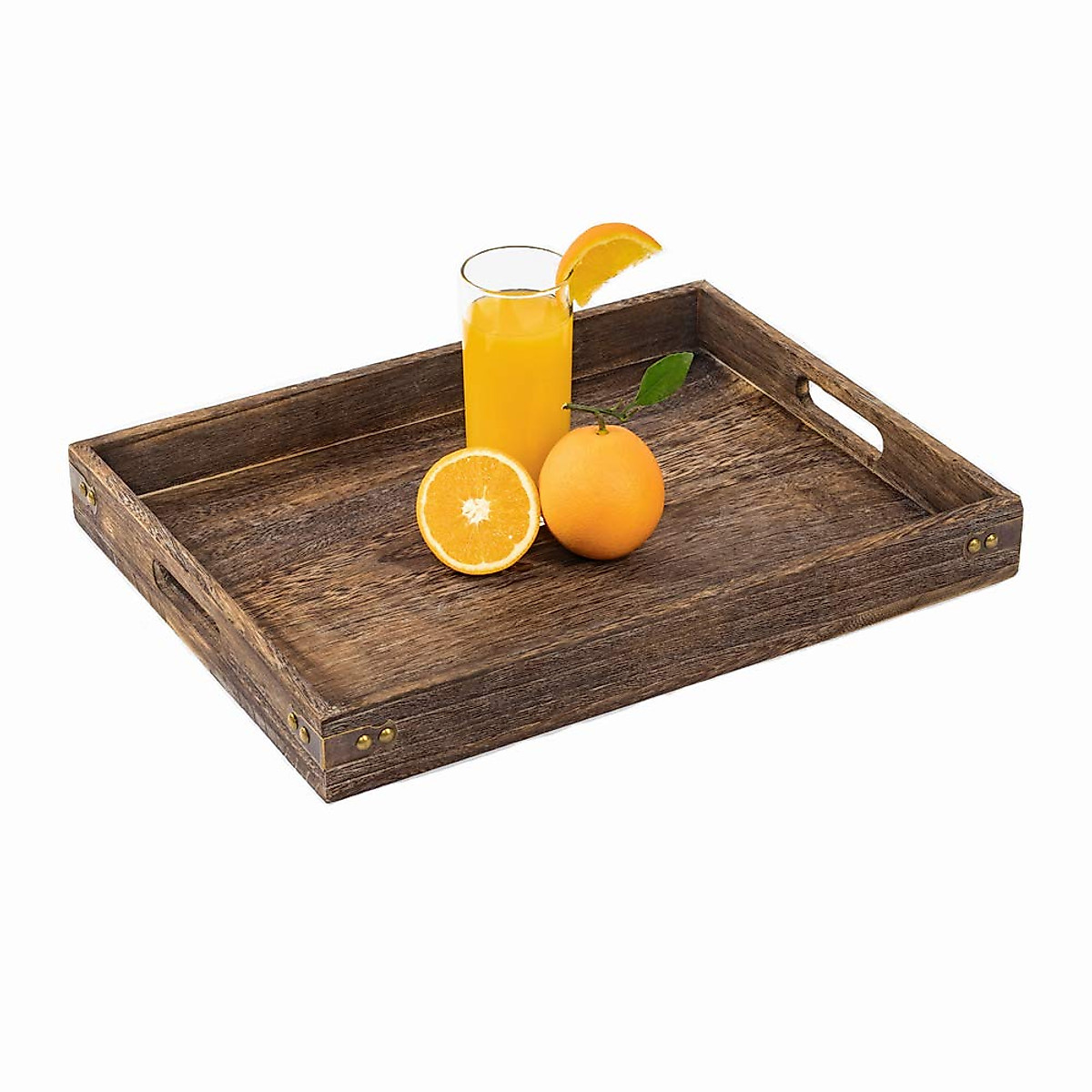 Sufandly Large Wooden Serving Tray with Handles, Rectangle Breakfast Tray 15.7 x 11.8 Inch Wood Color…
