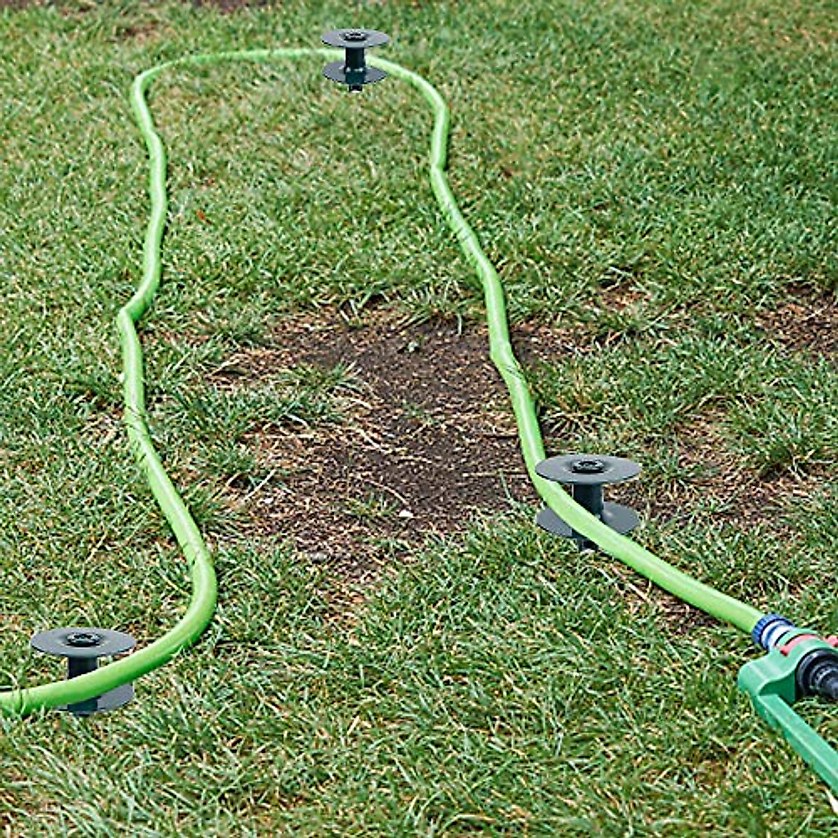 Twinkle Star 10 Inch Garden Hose Guide Spike, Rust Free Zink Sturdy Metal Stake, Heavy Duty Dark Green Spin Top, Keeps Garden Hose Out of Flower beds, for Plant Protection, 2 Pack