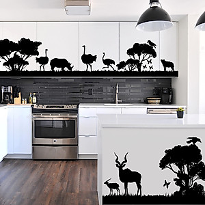 Black Jungle Animals Wall Decals Woodland Wild Animal Wall Stickers Removable Forest Animals Elephant Lion Birds Giraffe Trees Wall Decor for Kids Room Bedroom Living Room Nursery Classroom