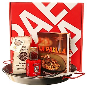 La Paella Gift Set with 14-Inch Carbon Steel Pan,Silver