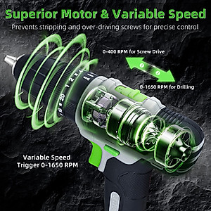 PHALANX 20V Cordless Drill Set - Multifunctional 3-in-1 Power Drill Set with Battery and Fast Charger, 20+2 Torque Impact Drill, 3/8" Chuck Electric Screwdriver Hammer Drill, 48 Driver Drill Bits