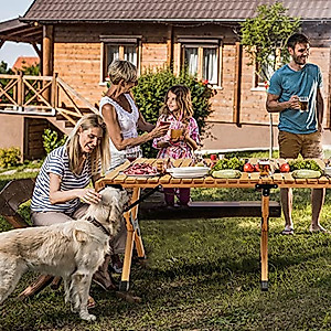 Giantex Folding Picnic Table, Wooden Roll-up Bamboo Tabletop, Portable Camping Table w/Carry Bag, Indoor Outdoor Table for Patio Garden Beach Yard, Easy Assembly (Natural)