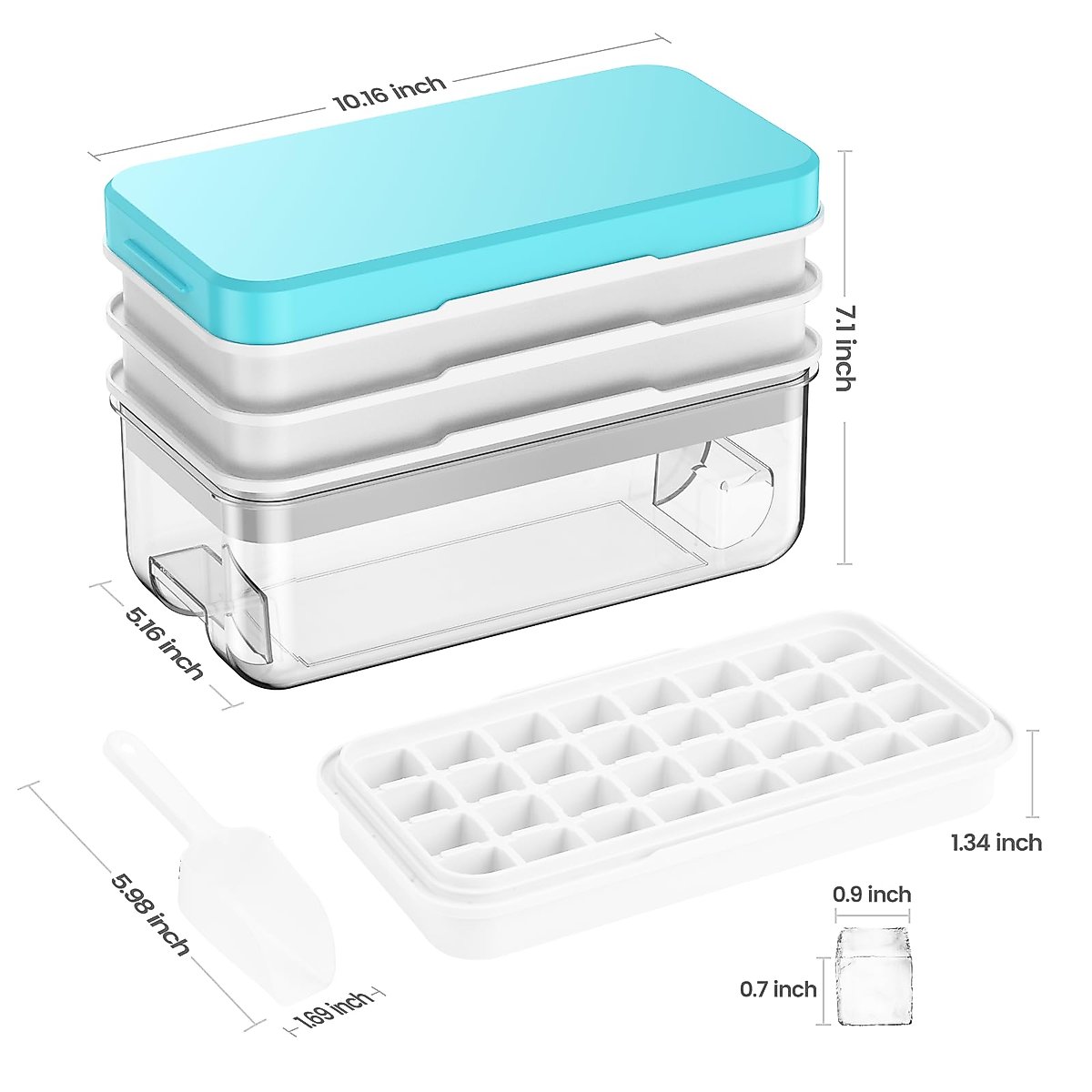 PHINOX Ice Cube Tray with Lid and Bin, 3 Pack Plastic Ice Cube Tray Molds, 96(4 * 8 * 3) pcs Ice Trays for freezer, Chilling Drinks, Whiskey & Cocktails, with Ice Container and Ice Scoop, BPA-Free