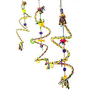 Birds LOVE Cotton Boing n' Toy with plastic chews & toy rattle ball on Sisal Rope, African Congo, Goffin Cockatoo, Mini Macaw, Yellow Naped Amazon, Size MD: 0.87"Dia*63"L (full length if straightened)