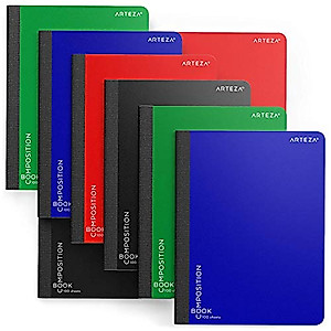 Arteza Composition Books, Wide Ruled, 100 Sheets, Pack of 8 in 4 Colors, 9.75x7.5-inch, Double Sided for Students, College Classes, Schoolwork, Studying, and Notes