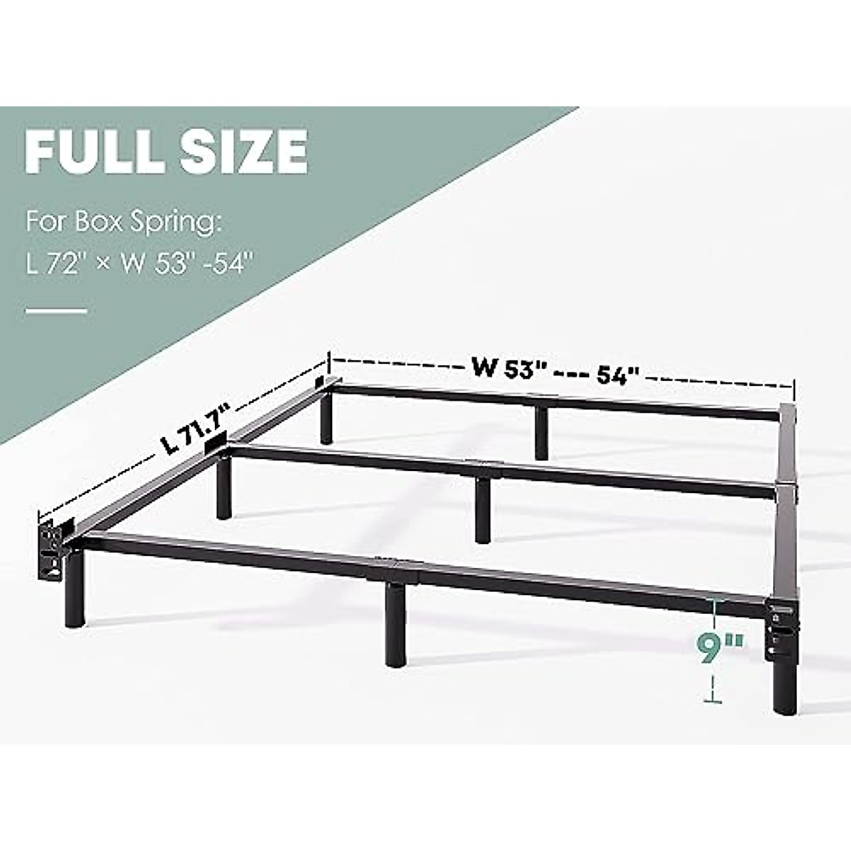 RLDVAY Full-Size Bed-Frame, 9 Inch Metal Bed-Frame-Full for Box Spring, Quick & Easy Assembly, Heavy Duty Full Bed Frame Noise Free, Black