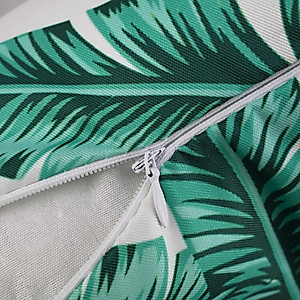 Merrycolor Outdoor Throw Pillow Covers 18x18 Waterproof Pillow Cover Green Leaves Geometric Pattern Square Cushion Covers Patio Pillow Cases Outdoor Pillows for Patio Furniture, Pack of 4