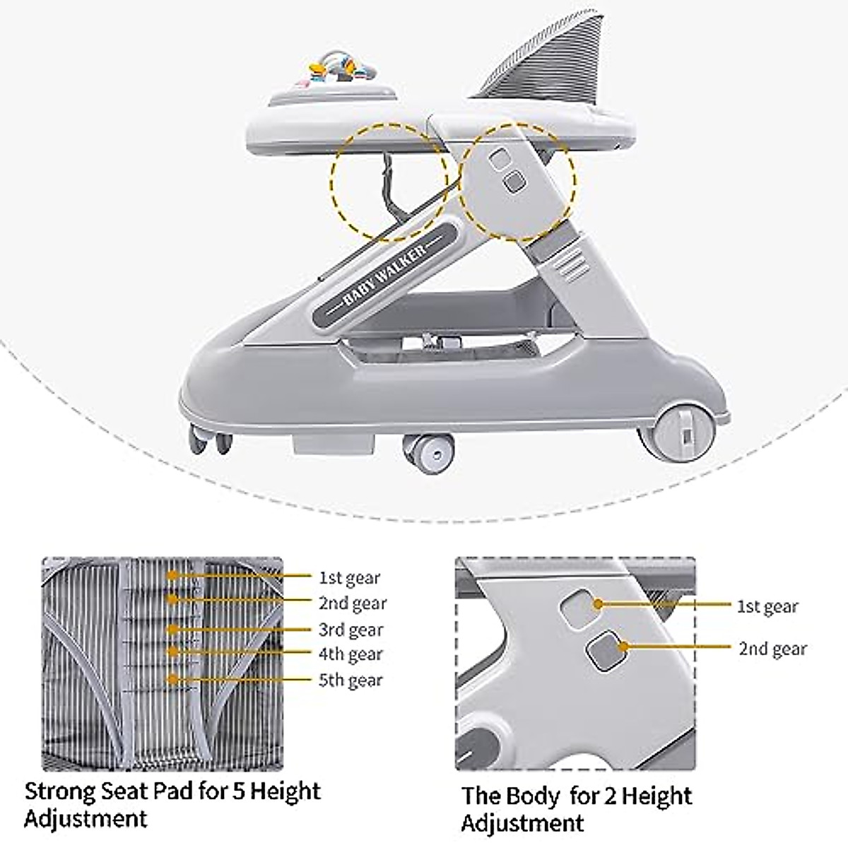 Baby Walker, 5-in-1 Infant Toddler Walker and Baby Activity Center with Block Table &Music Tray, Foldable Baby Walkers with Wheels &7-Gear Height Adjustable for Baby Boys &Baby Girls 6-24 Months
