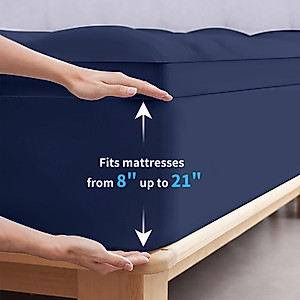 MASVIS Twin Size Mattress Topper for Back Pain - Soft Flat Sheet and Pillowcase - Extra Thick Mattress Pad Cover - Overfilled Pillow Top - 3 Piece Set - Navy Blue
