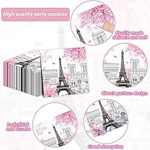 98 Pcs Paris Eiffel Tower Tableware Set Paris Eiffel Tower Party Plates Napkins Paris Table Cover Eiffel Tower Dinnerware for Kid Boy Girl Birthday Weddings Party Decorations Favors for 24 Guest