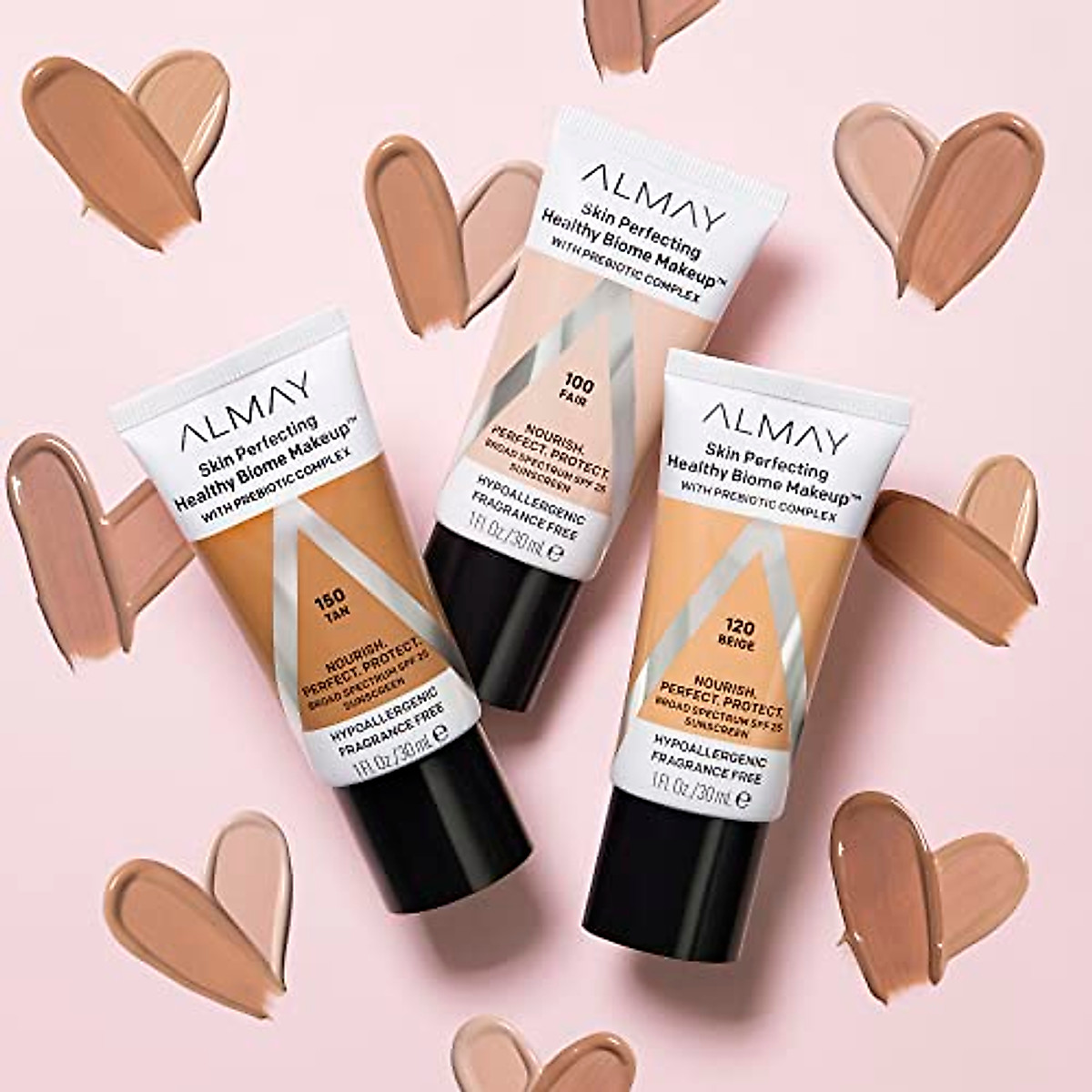 Almay Skin Perfecting Healthy Biome Foundation Makeup with Prebiotic Complex SPF 25, Hypoallergenic, -Fragrance Free, 130 Medium, 1 fl. oz.