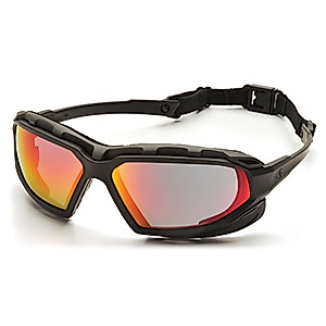 Pyramex Safety Highlander XP Eyewear, Black-Gray Frame/Sky Red Mirror Anti-Fog Lens