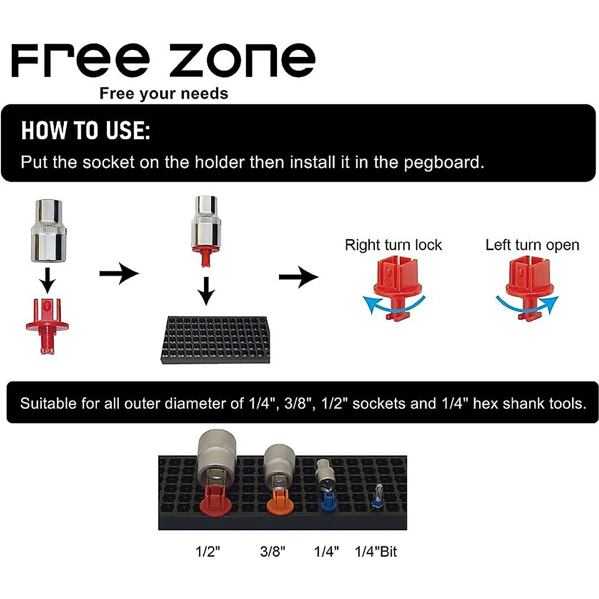 FREE ZONE - Bit Organizer Set (Black) | 158 Hole Bit Storage | 1/4 Inch Hex Bit & Drive Bit Adapter Storage | Screwdriver Toolbox Organizer | Tools are Not Included