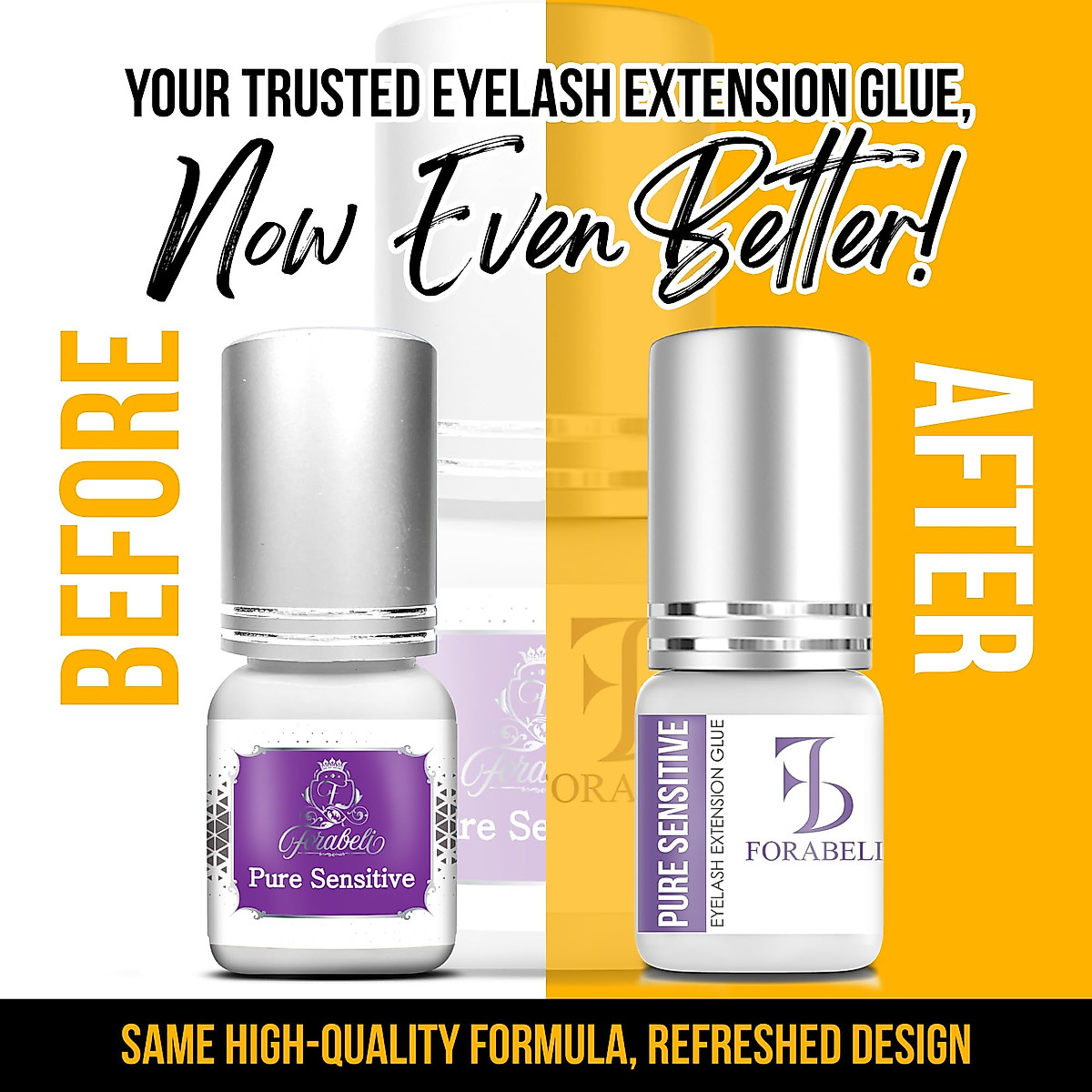 Forabeli Pure Sensitive Eyelash Glue 5ml - 7-8 Sec Drying Time, 3-4 Weeks Retention, Black Adhesive, No Fume, No Irritation
