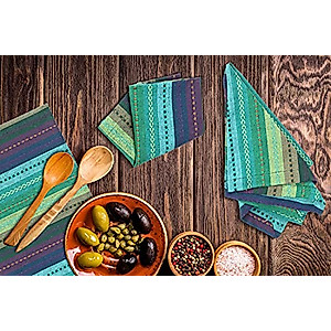 Cloth Napkins,Cotton Napkins,Dinner Napkins Cloth,Dinner Napkins,Cloth Napkins Set of 12 Cotton,Napkins Cloth,Cloth Napkins Cotton,Cotton Dinner Napkins, Salsa Stripe Napkins 18x18 Teal Multi