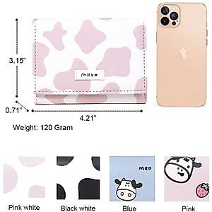 Lealonchi Girls Cute Cow Print Wallet Small Cartoon Tri-folded Wallet Cash Pocket Card Holder ID Window Multi-Card Purse for Women