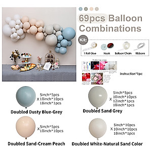 MYDECORBL Double Stuffed Balloon Combination Dusty Blue-Grey Doubled Sand Grey Doubled Sand Cream Peach Doubled White Natural Sand Balloons for Baby Shower Birthday Wedding Party Decoration