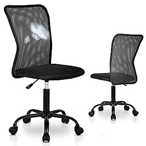 Home Office Chairs Small Desk Chair Armless Computer Chairs with Wheels Task Office Chair Kids Desk Stool Sewing Chair No Arms Swivel Rolling Chairs for Teens Adults, Black