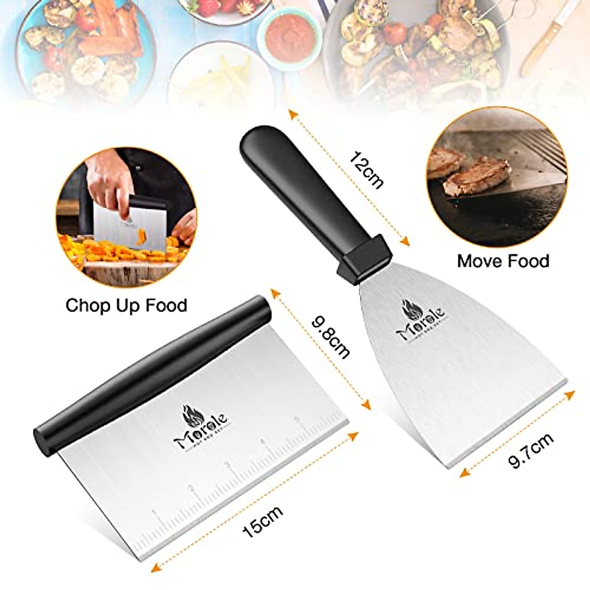 Morole Griddle Accessories Kit, 10PCS Flat Top Grill Accessories Set for Blackstone, Stainless Steel BBQ Accessories with Griddle Spatula, Griddle Scraper, Chopper, Bottles, Cleaning Set, Tong