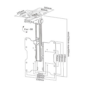 InstallerParts Folding TV Ceiling Mount - for 17 to 37 inch Flat Screen Display and Monitor of up to 44 Pounds, Adjustable Flip Down and Swivel Angle, VESA 75x75 mm to 200x200 mm, Black TV Mount