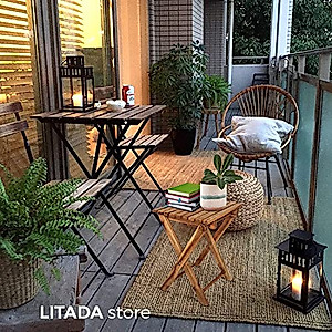 LITADA Small Patio Table (Set of 2) Acacia Wooden Small Table, Side Table, Coffee End Table, Small Square Folding Side Table, Plant Stand Mid Century Easy Assembly Modern Home Decor (Natural Color)