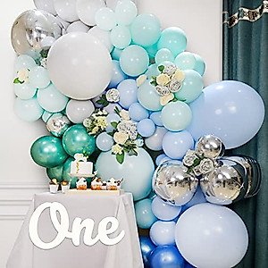 151pcs Blue Balloon Garland Kit with Silver Orbz Balloon Different Size Metallic Blue Light Gray Double Stuffed Balloon Arch for Boy Baby Shower Winter Wonderland Frozen Birthday Party Decorations