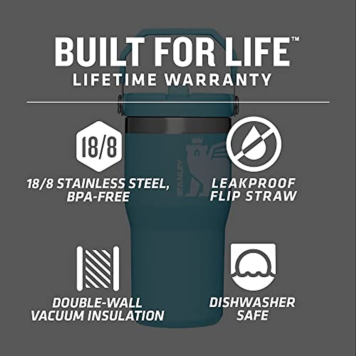 Stanley Classic IceFlow Flip Straw Tumbler for Kids (8 or Above), 20oz, Stan the Bear Stainless Steel Tumbler with Double-Wall Vacuum Insulation