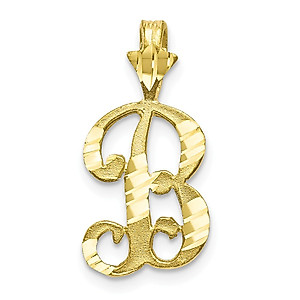 Solid 10k Yellow Gold Diamond-cut Grooved Initial Letter B Alphabet Charm Pendant - 20mm x 11mm