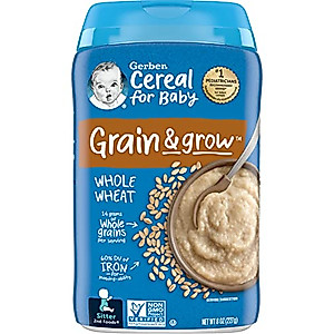 Gerber Cereal for Baby 2nd Foods Grain & Grow Cereal, Whole Wheat Cereal, Made with Whole Grains & Essential Nutrients, Non-GMO, 8-Ounce Canister (Pack of 6)