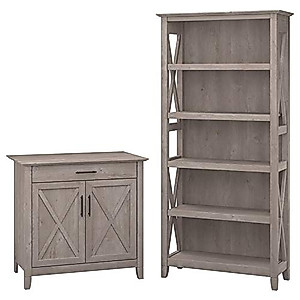 Bush Furniture Key West Secretary Desk With 5 Shelf Bookcase, Bing Cherry