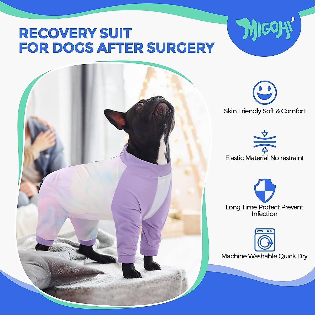 MIGOHI Full Body Dog Recovery Suit,Breathable Recovery Suit for Female Male,Dog Onesie,Anti-Licking Dog Pajamas Suit,Dog Surgery Suit Female Spay,Surgical Recovery Suit for Medium Dogs,M,Purple