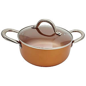Nonstick Copper Ceramic Dutch Oven Stew Soup Pot Braiser with Stainless Steel Handles & Vented Glass Lid (6.5 Qt)