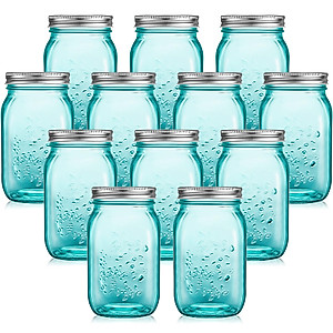 Tessco 12 Pcs 16 oz Colored Mason Jars with Lids Glass Pint Canning Containers Regular Mouth Kitchen Canisters for Food Storage, Christmas DIY Crafts, NOT Allowed Dishwasher (Teal)