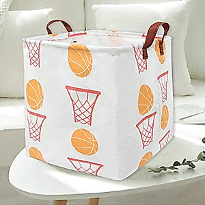 BOOHIT Square Storage Box Basket,Canvas Fabric Toy Collapsible Storage Organizer Bin,PE Waterproof Storage Box,Laundry Basket for Kid Rooms,Playroom,Shelves,Toy Basket,Gift Basket(Basketball)