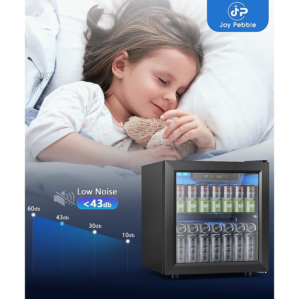 Joy Pebble Beverage Refrigerator Cooler 1.3 Cu.Ft, 12 Bottle 55 Can - Mini Fridge with Glass Door for Beer Drinks Wines,Freestanding beverage fridge with Adjustable Shelving